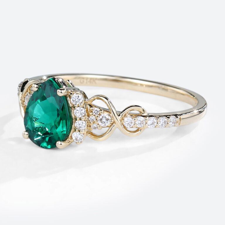 Oval Lab Emerald Ring Pav?? Engagement Rings Infinity Wedding Band - LisaJewelryUS