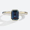 Emerald Cut Lab Alexandrite Rings Gold Half Pave Bezel Rings ...