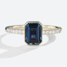 Emerald Cut Lab Alexandrite Rings Gold Half Pave Bezel Rings ...
