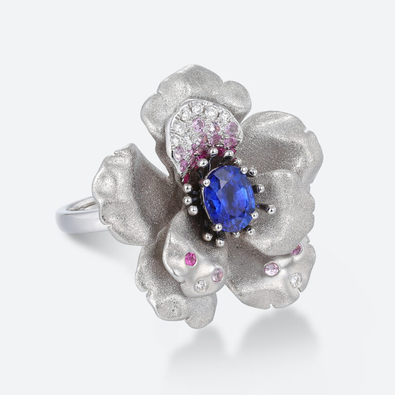 Oval Engagement Rings With Sapphires Blooms Flower Bridal Ring ...