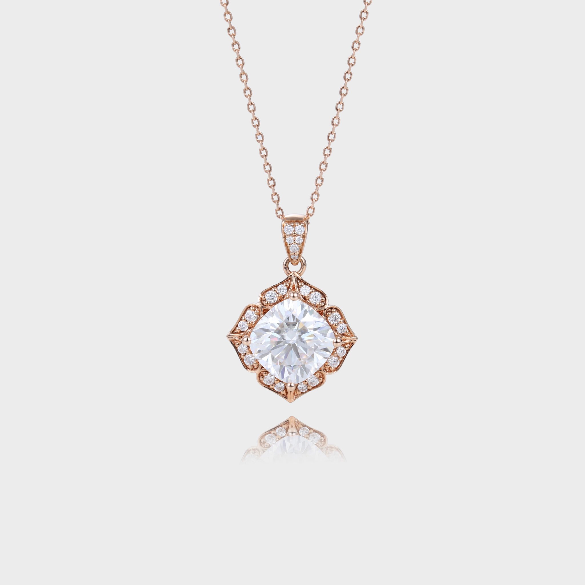 Cushion Cut Lab Diamond Halo Pendant Necklace For Women - LisaJewelryUS