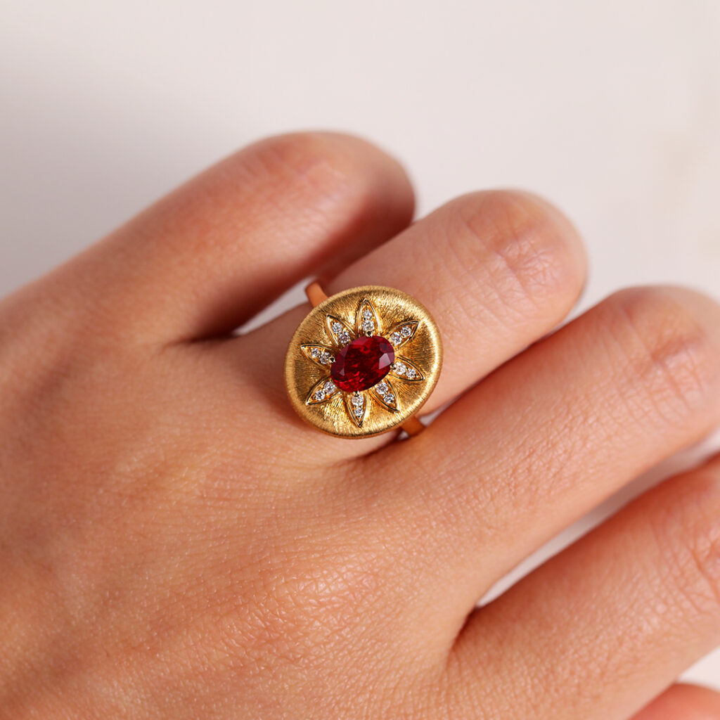 Vintage Oval Natural Ruby Ring Floral Halo Unique Engagement Rings ...