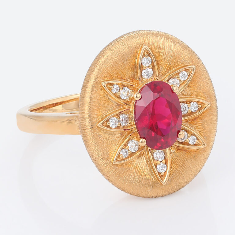 Vintage Oval Natural Ruby Ring Floral Halo Unique Engagement Rings ...