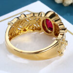 Ruby Ring Bezel Engagement Ring Oval Cut Ruby Hollow Ring - LisaJewelryUS