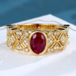 Ruby Ring Bezel Engagement Ring Oval Cut Ruby Hollow Ring - LisaJewelryUS