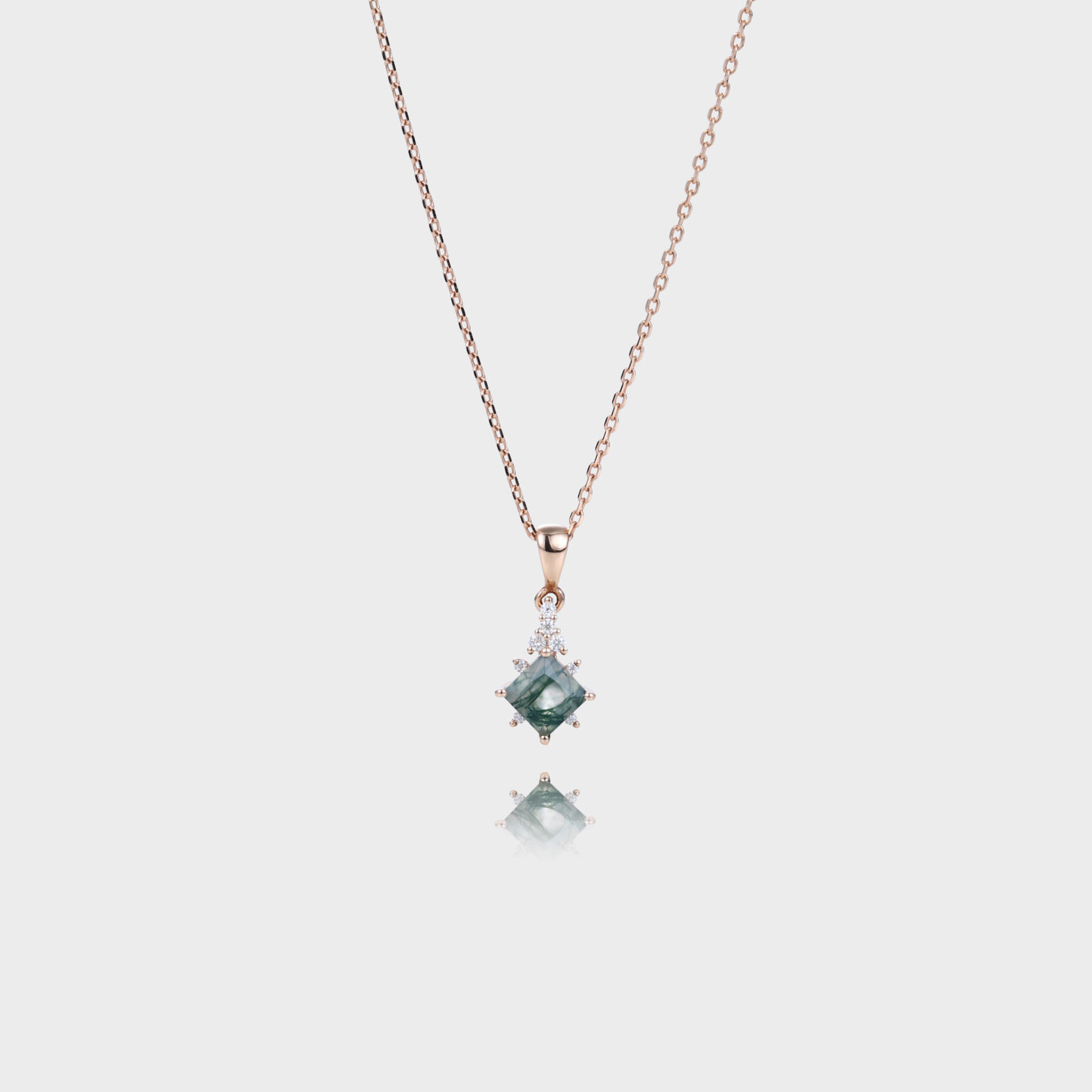 Princess Moss Agate Necklace Cluster Diamond Pendant Necklace ...