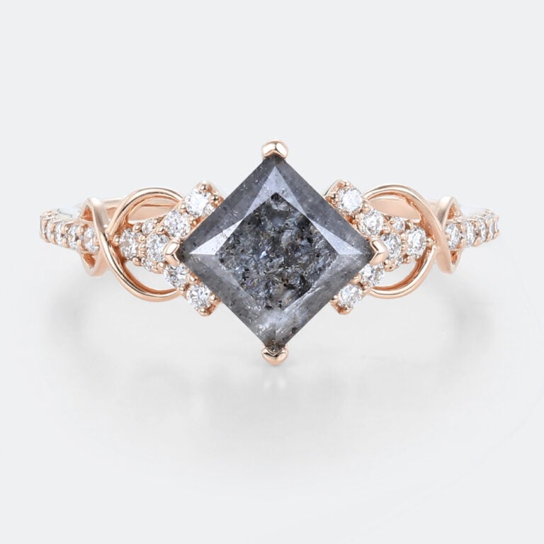 1.5ct Princess Cut Salt and Pepper Diamond Infinity Promise Ring - LisaJewelryUS