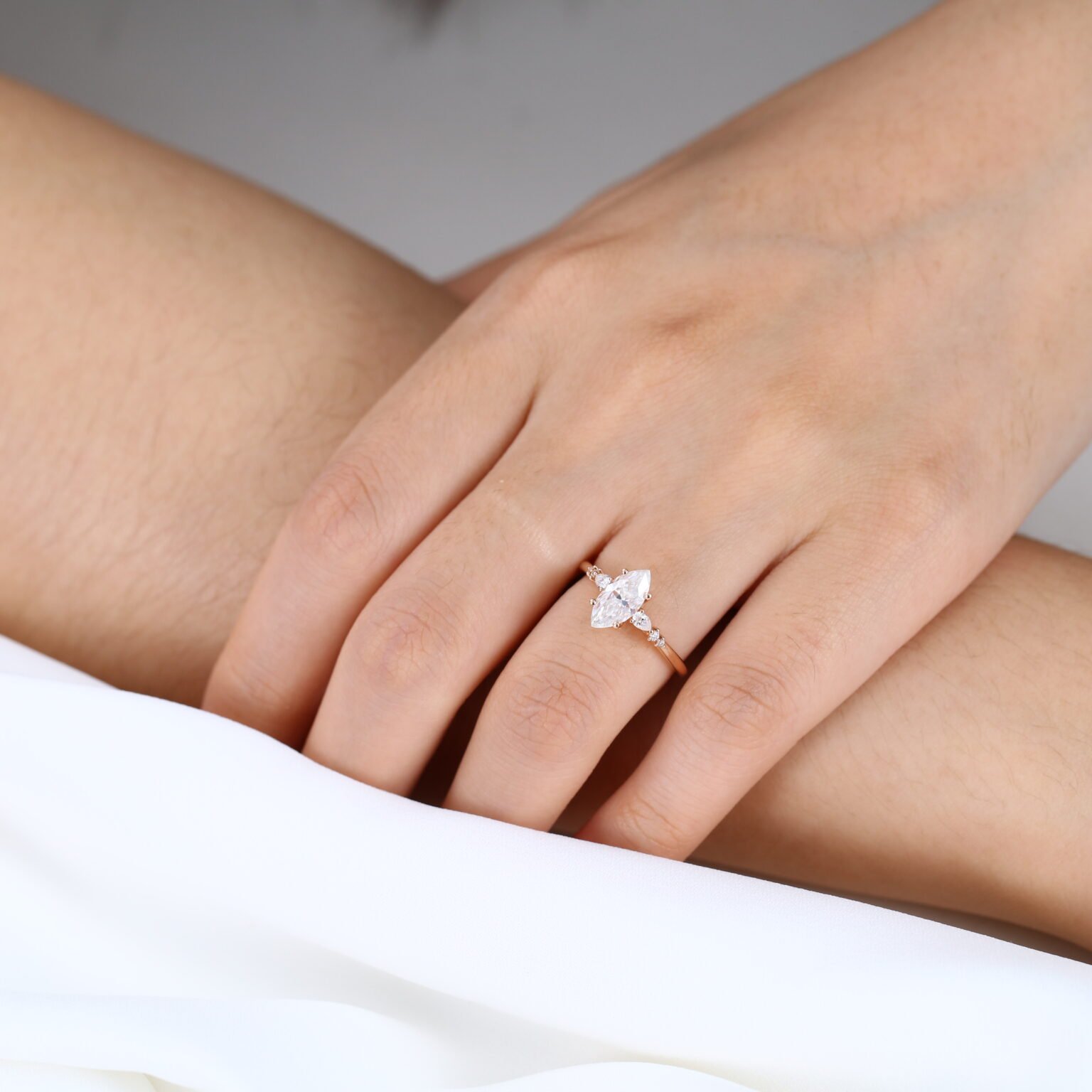 Marquise Moissanite Ring Simple Rose Gold Rings Promise Ring - LisaJewelryUS