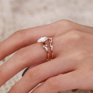 Marquise Wedding Ring Set Stacking Ring Lab Made Diamonds - LisaJewelryUS