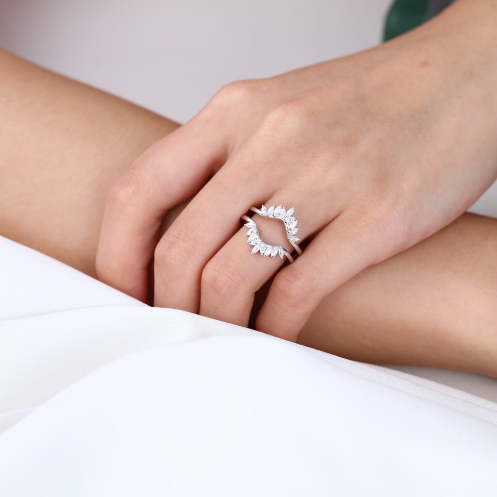 Lab Diamond Wedding Rings Marquise Double Band Wedding Ring - LisaJewelryUS