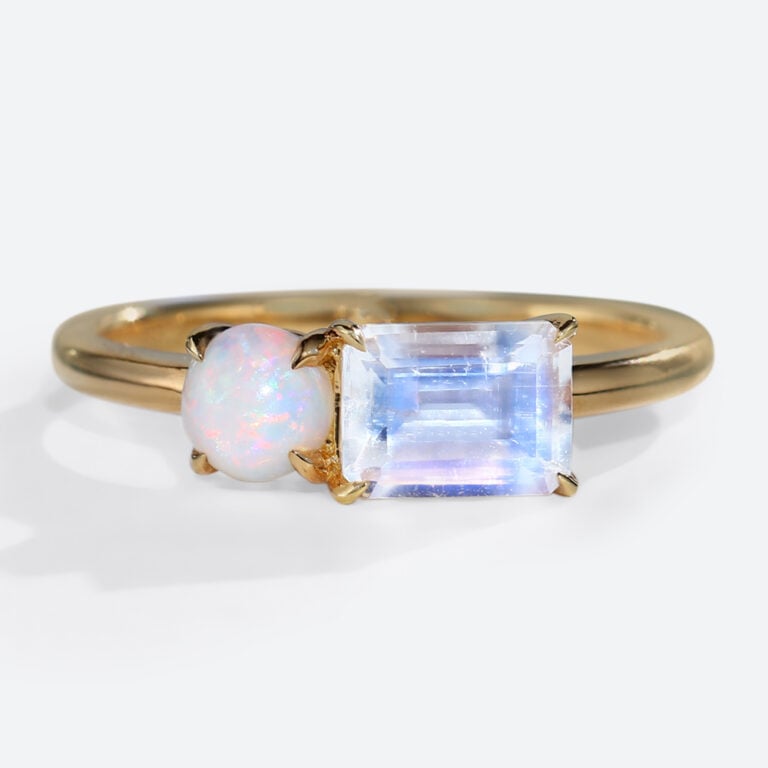 Opal & Moonstone Twin Stone Ring Toi et Moi Simple Promise Ring ...