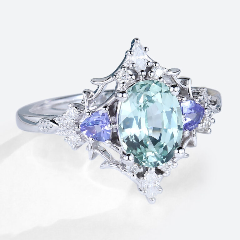 Oval Green Sapphire Engagement Ring White Gold Filigree Rings ...