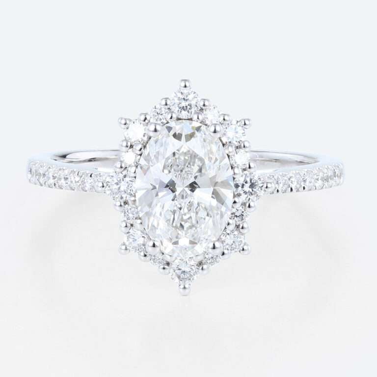 White Gold Rings Promise Halo Oval Ring Engagement Lab Diamonds ...