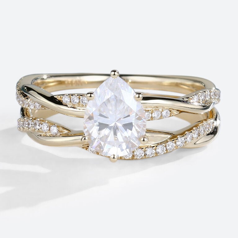 Pear Shape Engagement Ring Yellow Gold Male Wedding Rings - LisaJewelryUS