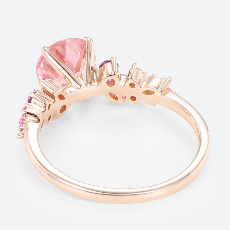 Pink Sapphire Engagement Rings Round Yellow Gold Rings - LisaJewelryUS