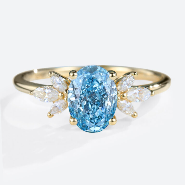 Lab Grown Blue Diamonds Rings Oval Classic Engagement Rings - LisaJewelryUS