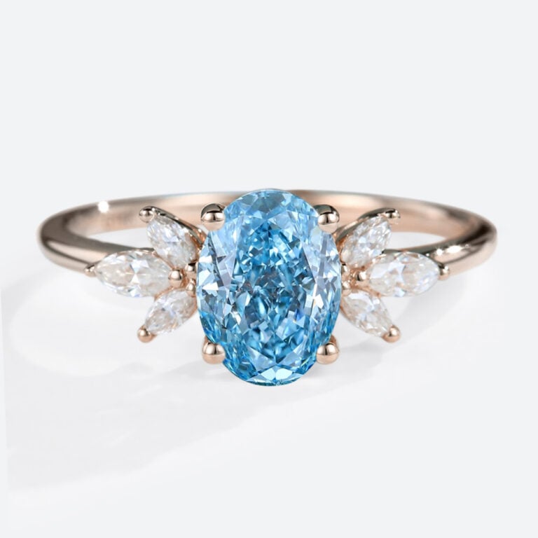 Lab Grown Blue Diamonds Rings Oval Classic Engagement Rings - LisaJewelryUS