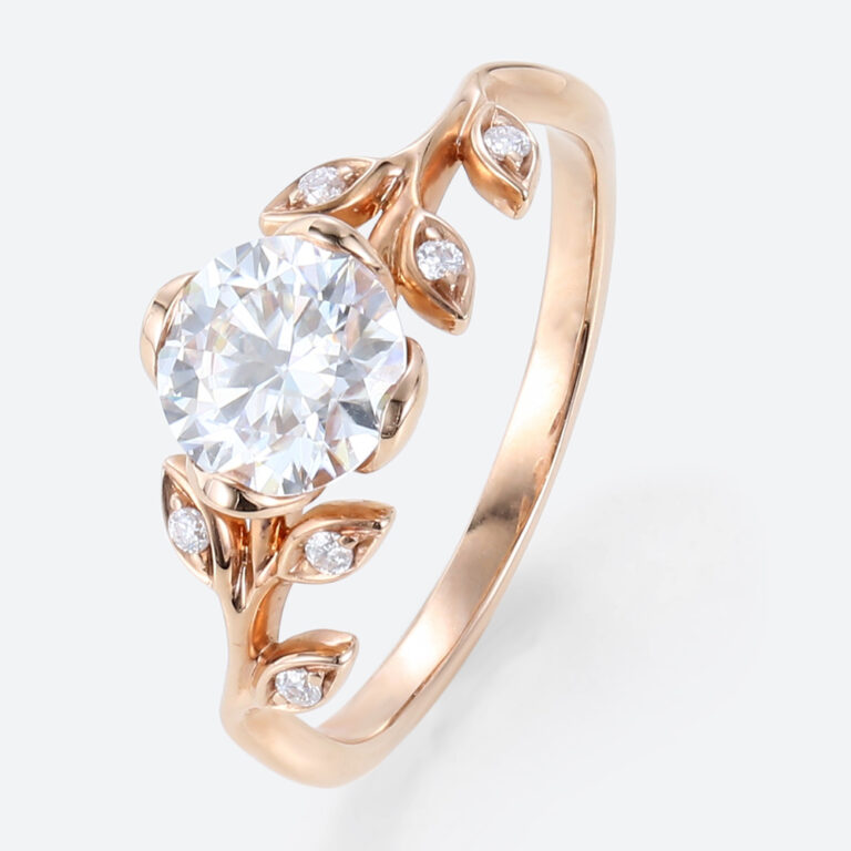 Lab Diamonds Engagement Ring Round Cut Rose Gold Band Ring - LisaJewelryUS