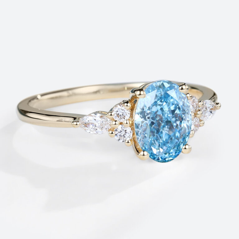 Lab Blue Diamond Engagement Ring 1.5ct Classic 4-Prong Rings ...