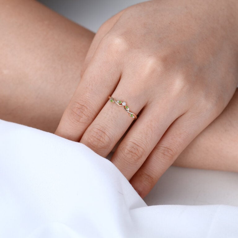 Birthstone Stackable Rings Unique Curved Wedding Bands Gold - LisaJewelryUS