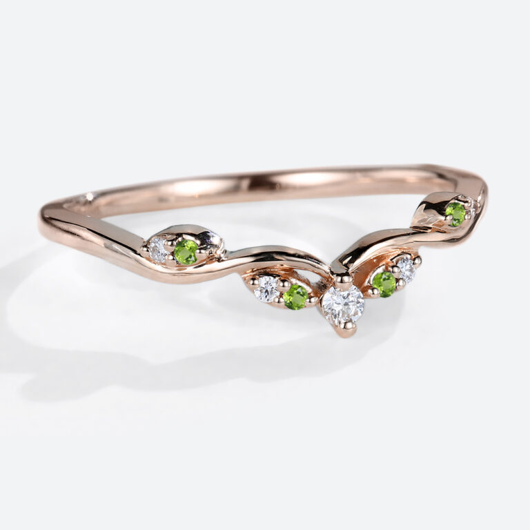 Birthstone Stackable Rings Unique Curved Wedding Bands Gold - LisaJewelryUS