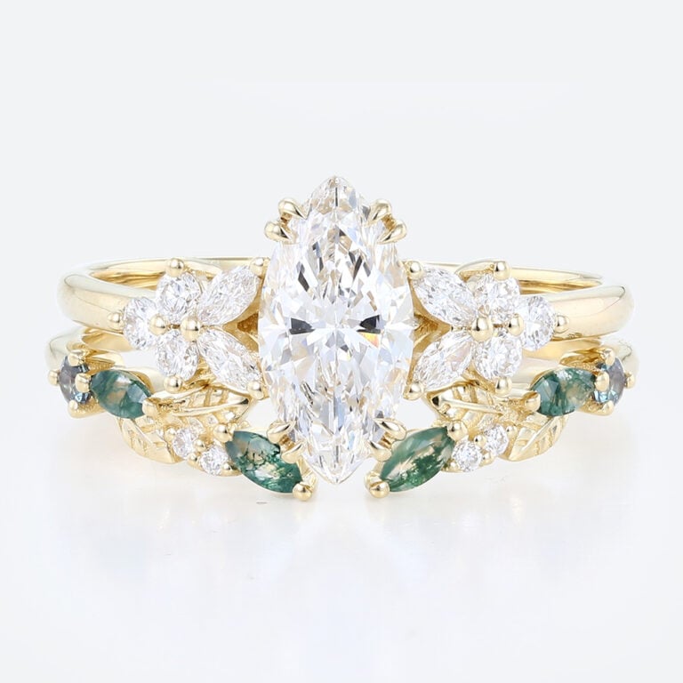 Diamond Bridal Ring Sets Marquise Ring with Wedding Band - LisaJewelryUS