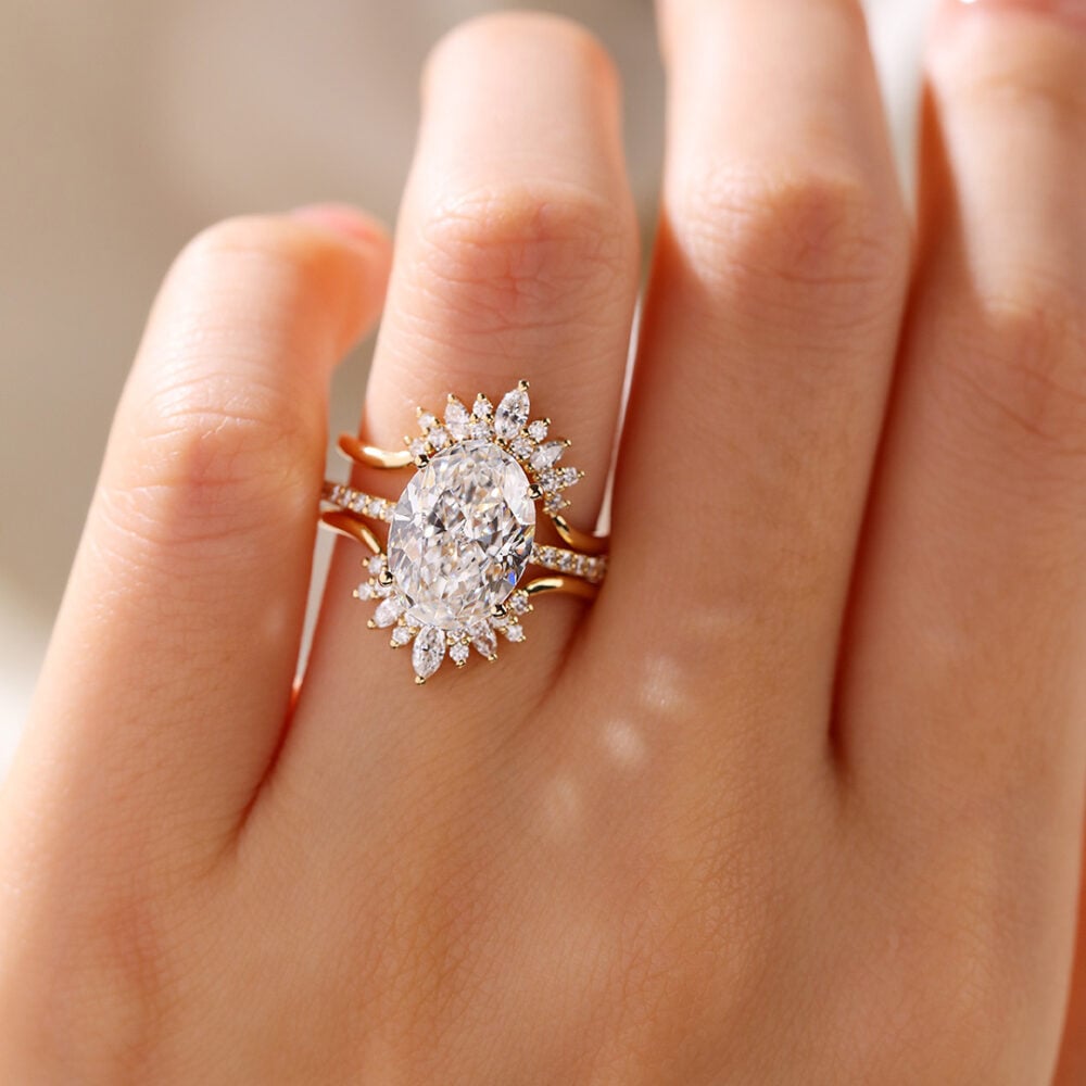 2PCS 14K Yellow Gold Lab Grown Diamond Contour Wedding Rings ...