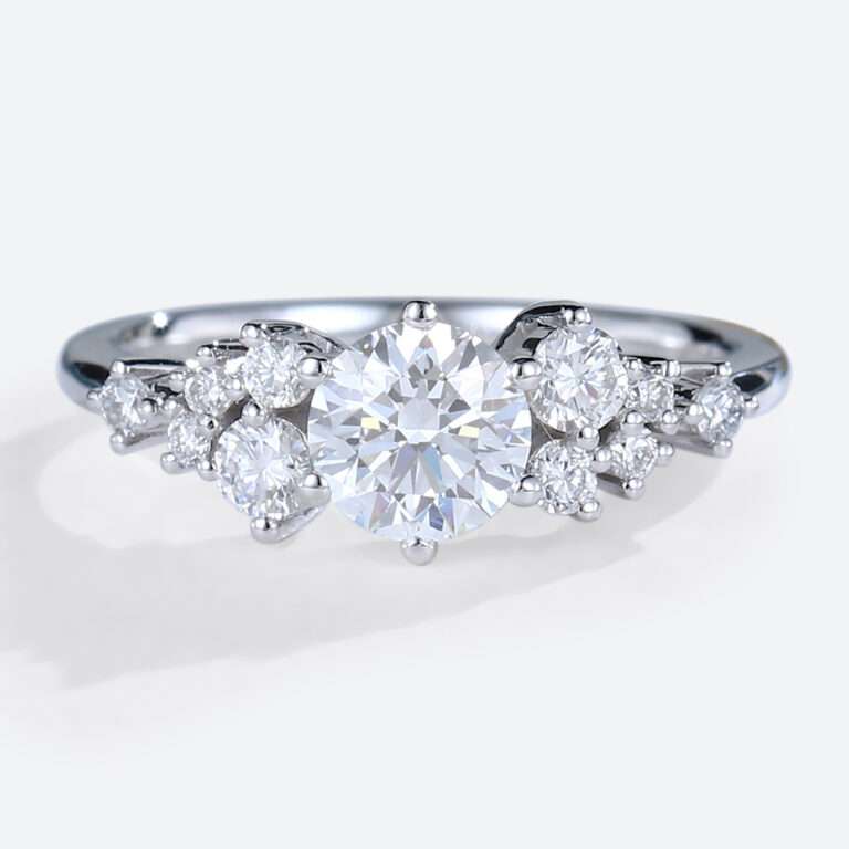 Moissanite Cluster Ring White Gold Engagement Ring for Women - LisaJewelryUS