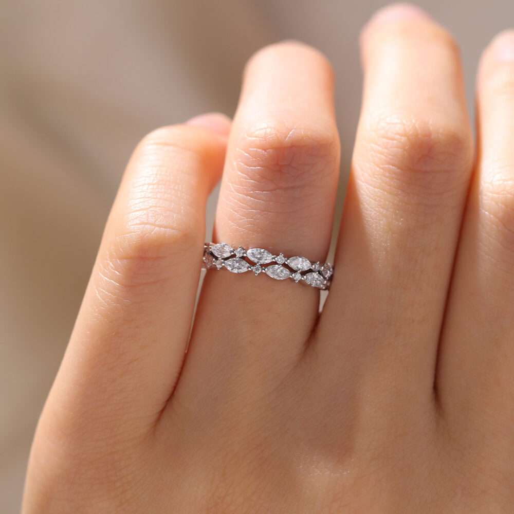 Double Row Ring Vintage Marquise Cut Lab Diamond Unique Ring ...