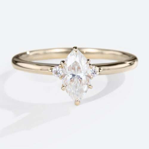 Three Stone Moissanite Ring Marquise Simple Gold Promise Rings - LisaJewelryUS