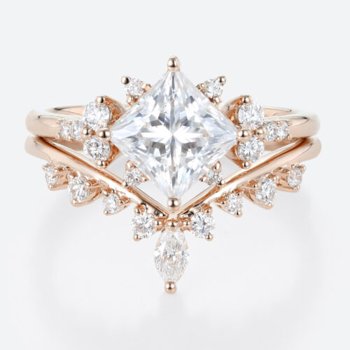 Princess Cut Promise Rings 1.5ct Moissanite Engagement Ring Set ...