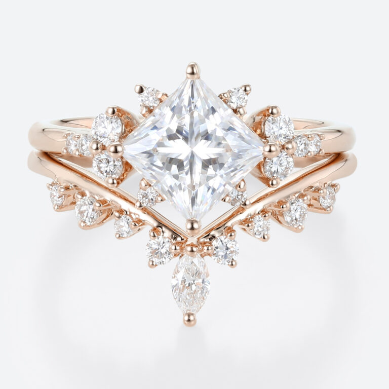 Princess Cut Promise Rings 1.5ct Moissanite Engagement Ring Set ...