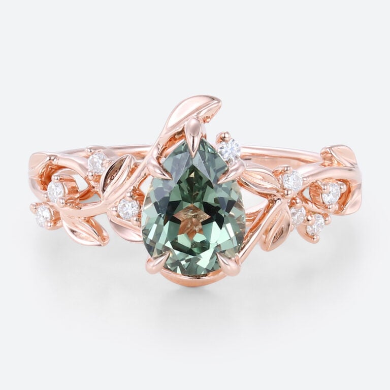 Pear Cut Green Sapphire Ring Women's Nature Inspired Rings - LisaJewelryUS