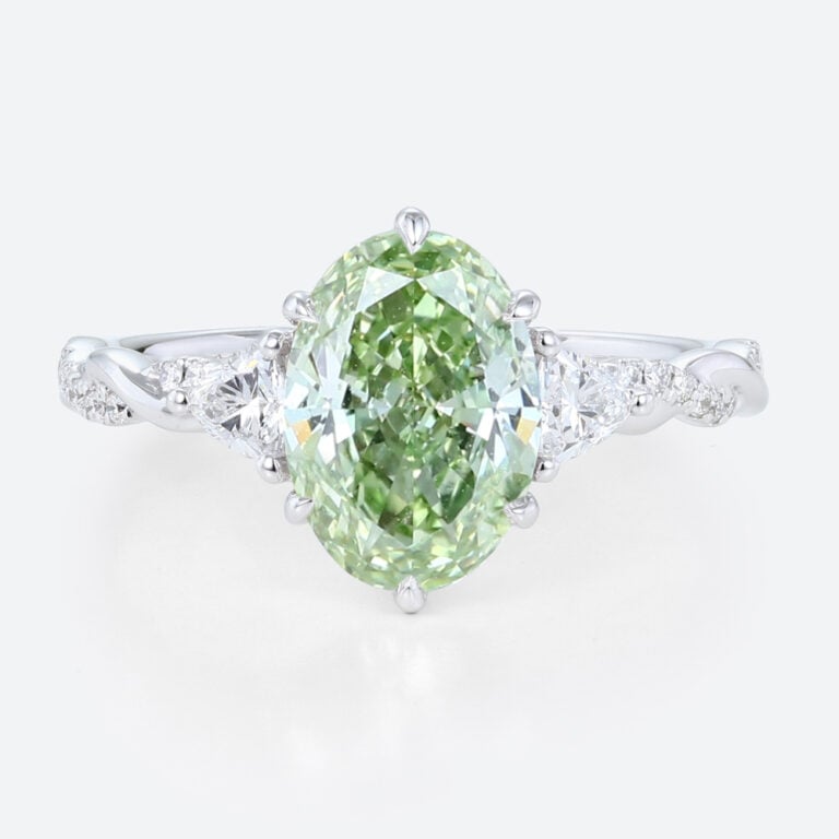 1.5ct Oval Lab Green Diamond Ring Twisted 6 Claw Promise Rings ...
