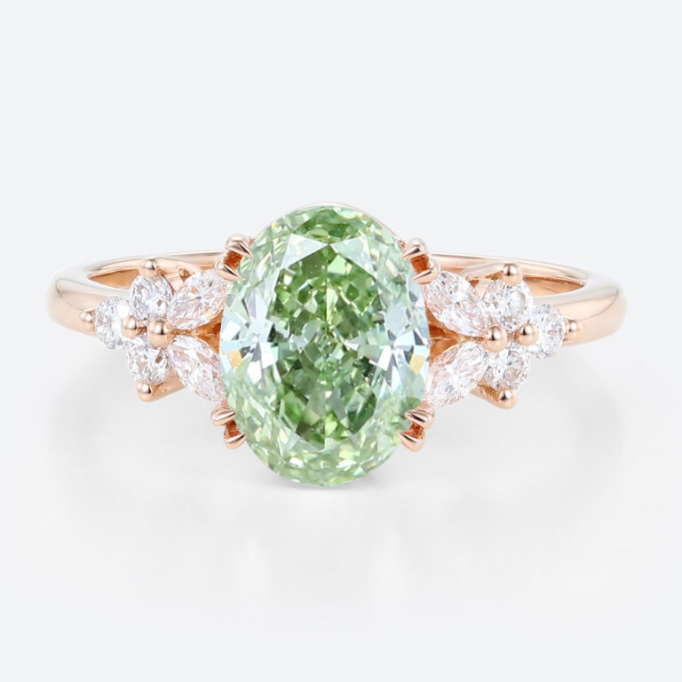 1.5ct Lab Green Diamond Ring Oval Cut Petal-Inspired Bridal Ring ...