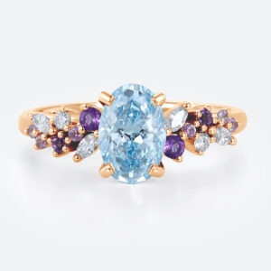 1ct Blue Diamond Ring Oval Fancy Blue Floral Cluster Prong Ring ...