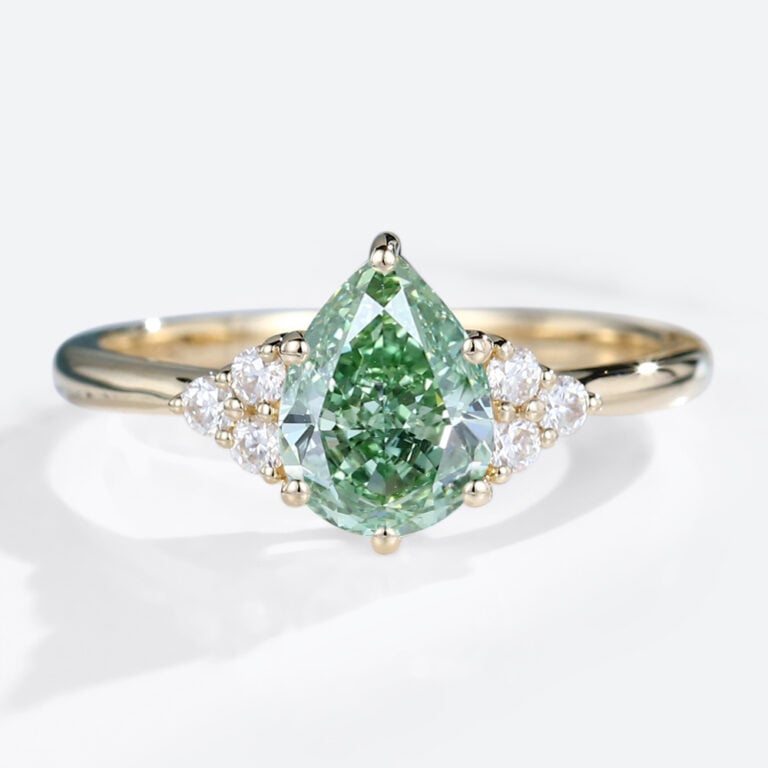 1ct Lab Green Diamonds Ring Cluster 6-Prong Engagement Rings ...