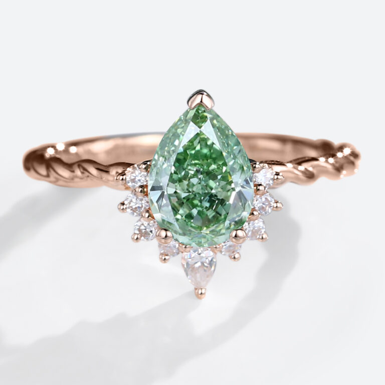 Pear Shaped Lab Green Diamond Ring 1ct Twisted 3-Prong Rings ...