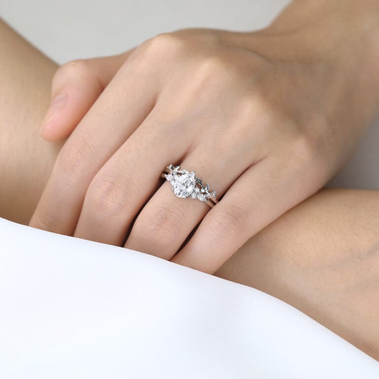 Oval Cut Moissanite Ring Set 1.4ct Botanical-Inspired Bridal Rings ...