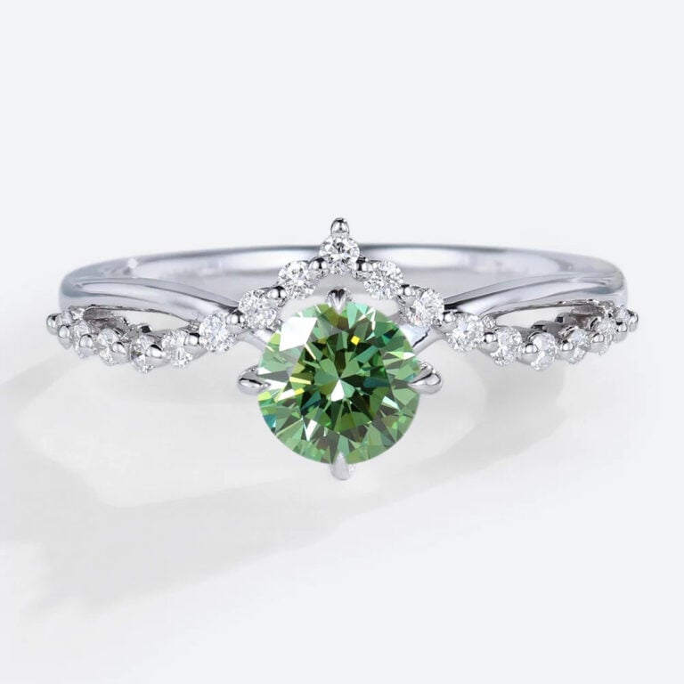 Round Lab Green Diamond Ring 0.5ct Chevron 4 Claw Bridal Ring ...