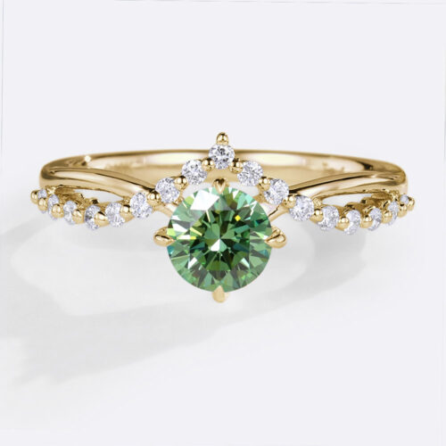 Round Lab Green Diamond Ring 0.5ct Chevron 4 Claw Bridal Ring ...