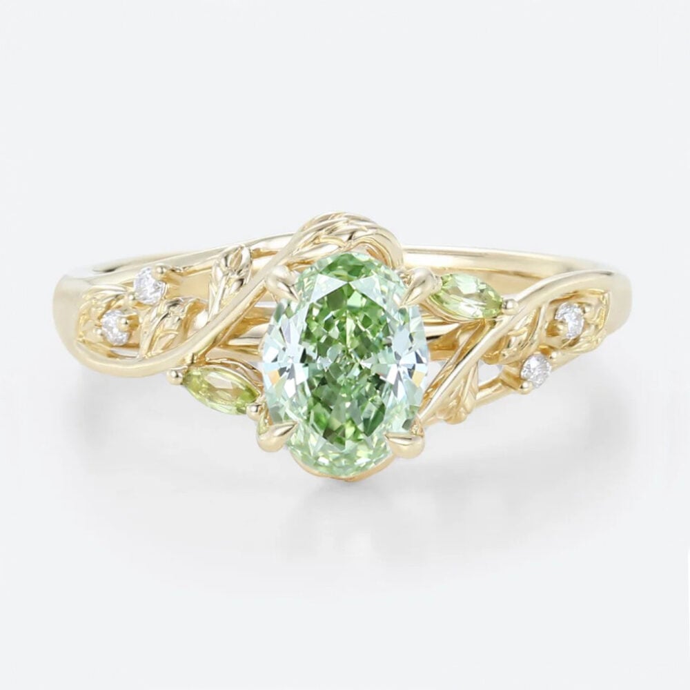 1ct Oval Lab Green Diamond Ring Delicate Botanical 4 Claw Rings ...