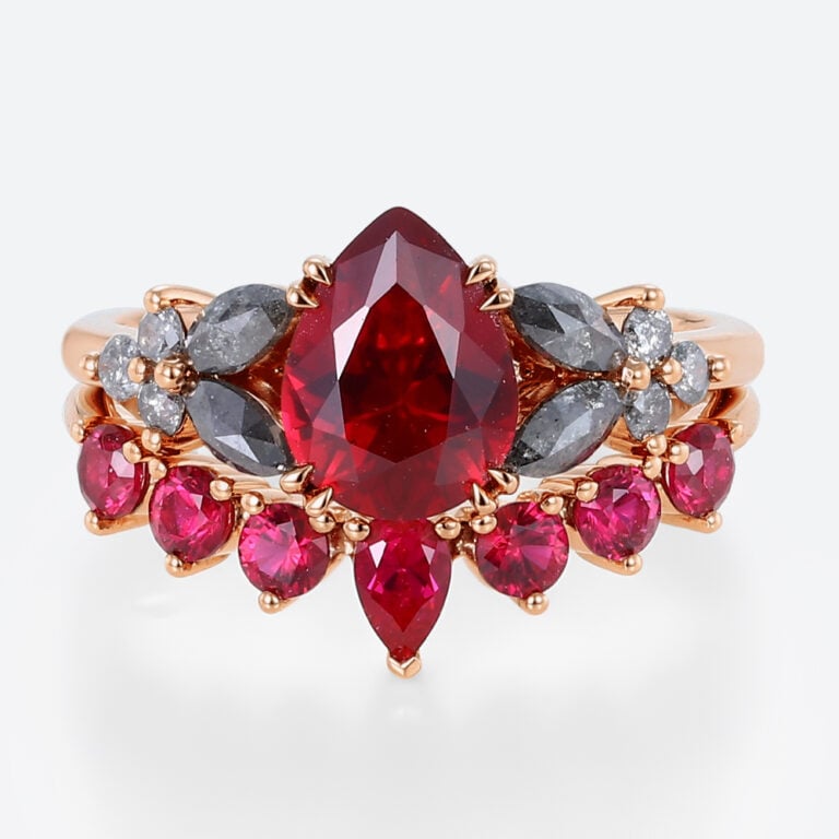 1.2ct Pear Shaped Ruby Engagement Ring Set with Curved Band - LisaJewelryUS