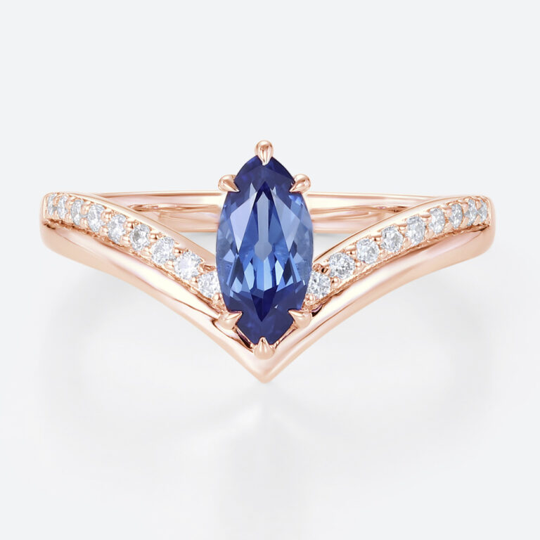 Marquise Cut Lab Sapphire Ring Chevron Pavé Engagement Rings ...