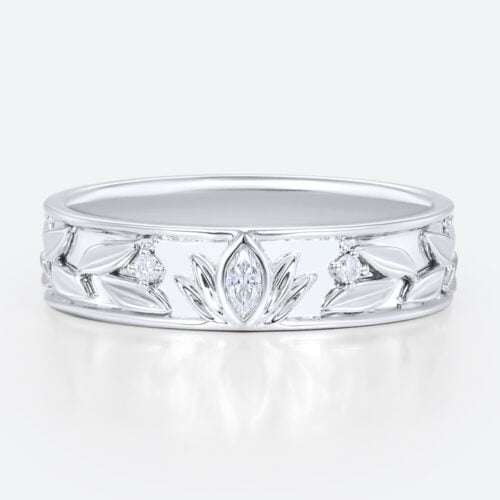 Marquise Wide Band Lab Diamond Ring with LeafEngraved Design ...