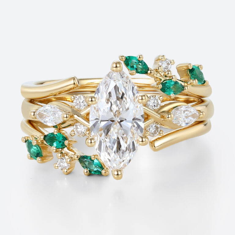 1ct Marquise Cut Lab Created Diamond Ring Set Botanical Jewelry ...