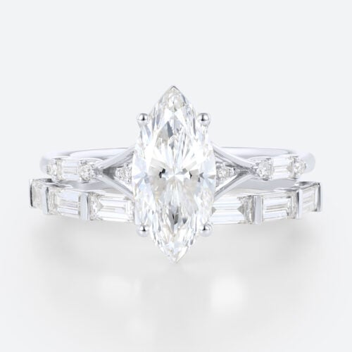 2ct Lab Diamond Engagement Ring Set Modern Cluster Bridal Ring ...