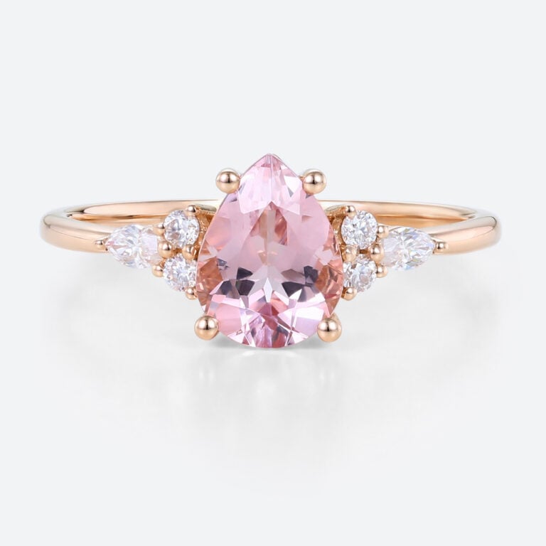 1ct Pear Morganite Engagement Ring Classic Cluster Bridal Rings ...